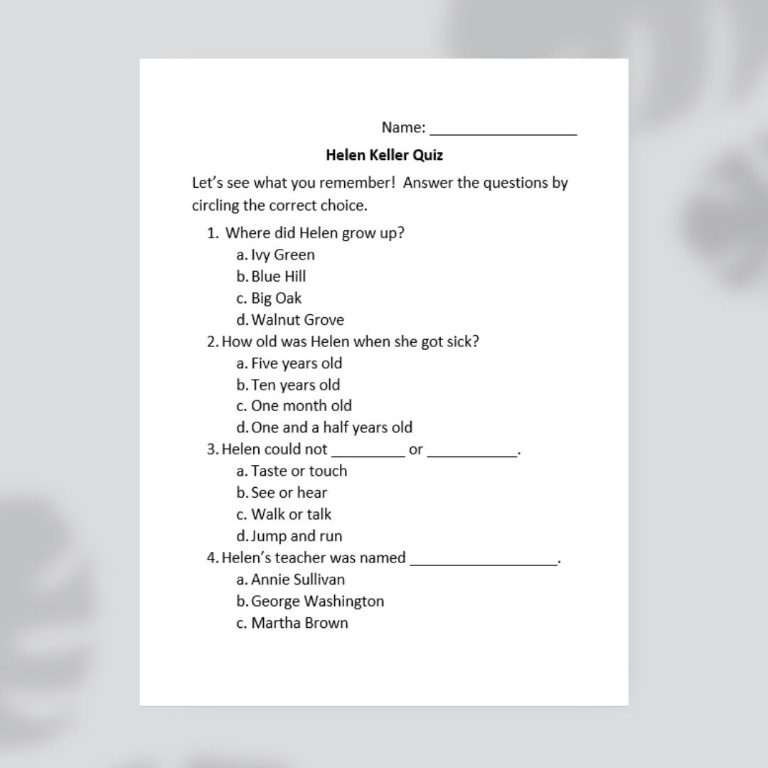 Helen Keller Quiz - Etsy