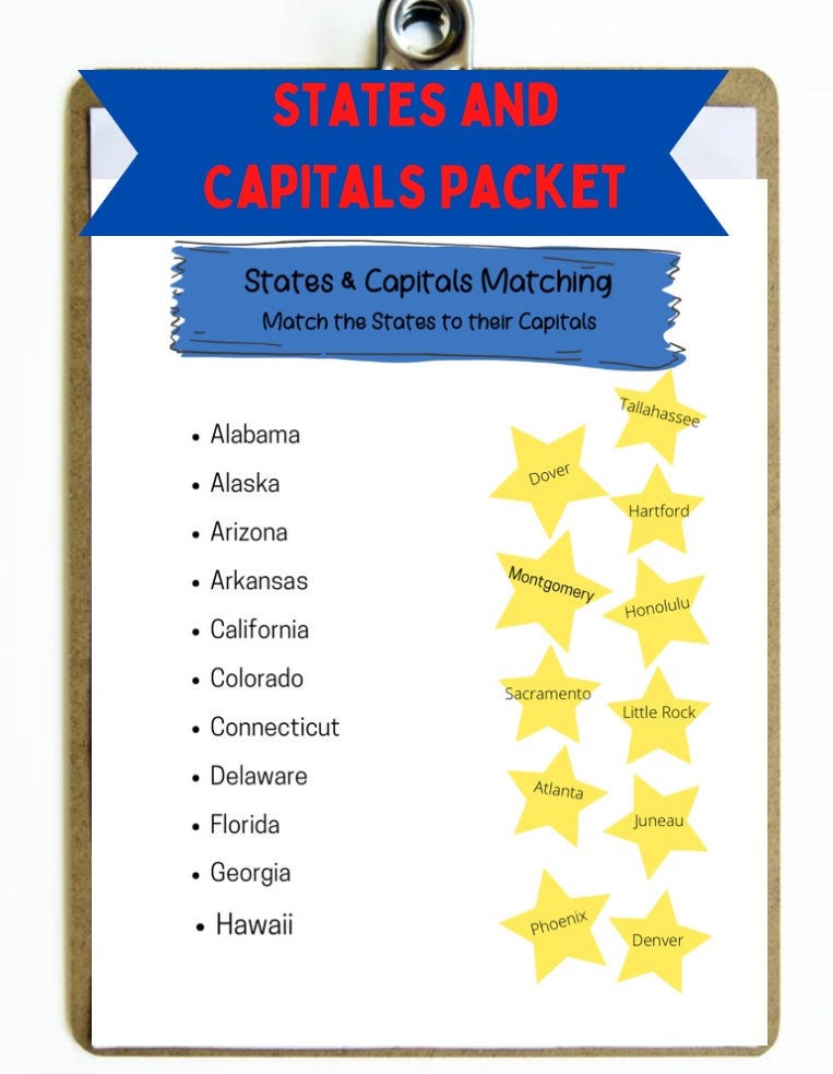 States and Capitals Matching Activity With Extensions - Etsy