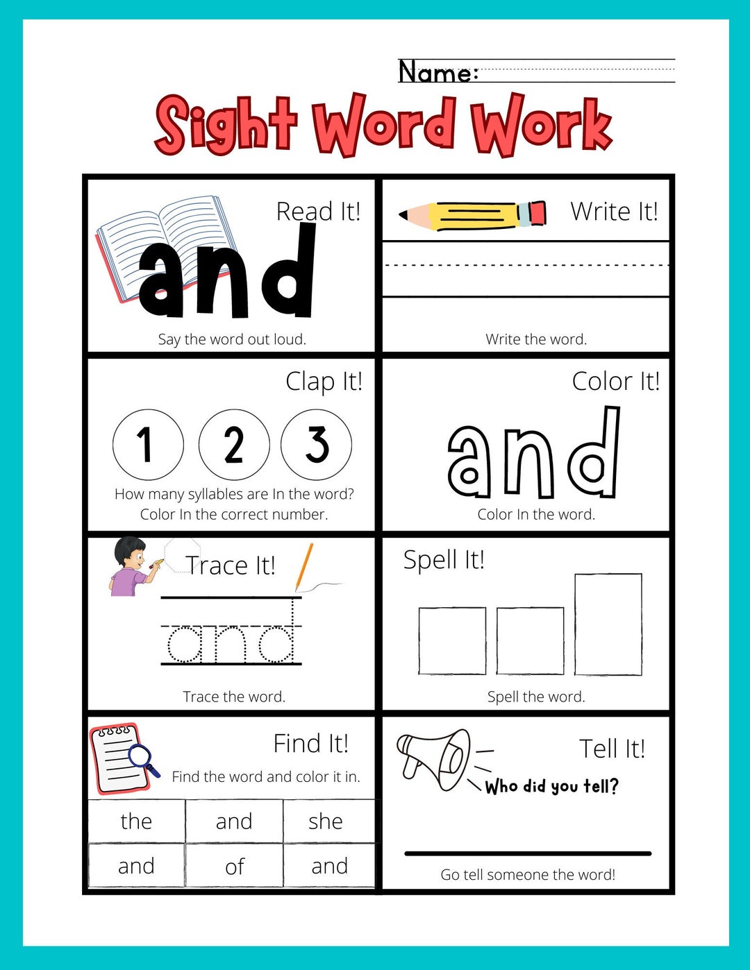 Fry's Sight Word Packet #1 - Etsy