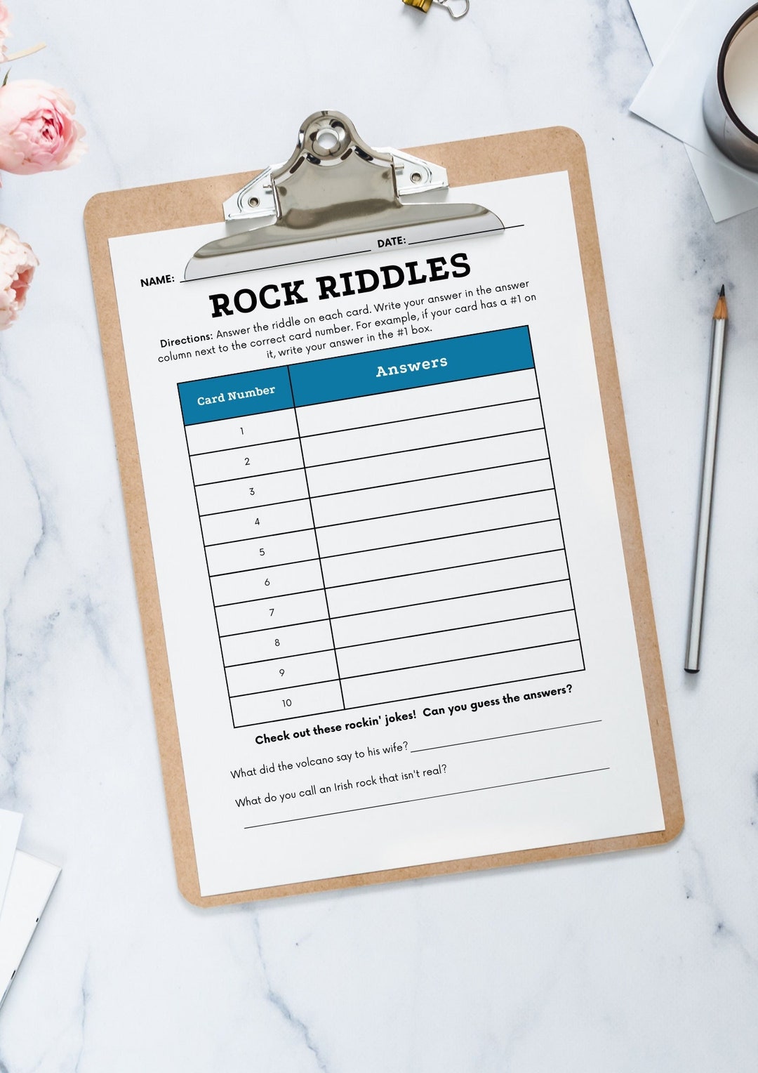 Rock Riddles: Worksheet and Flash Card Game - Etsy