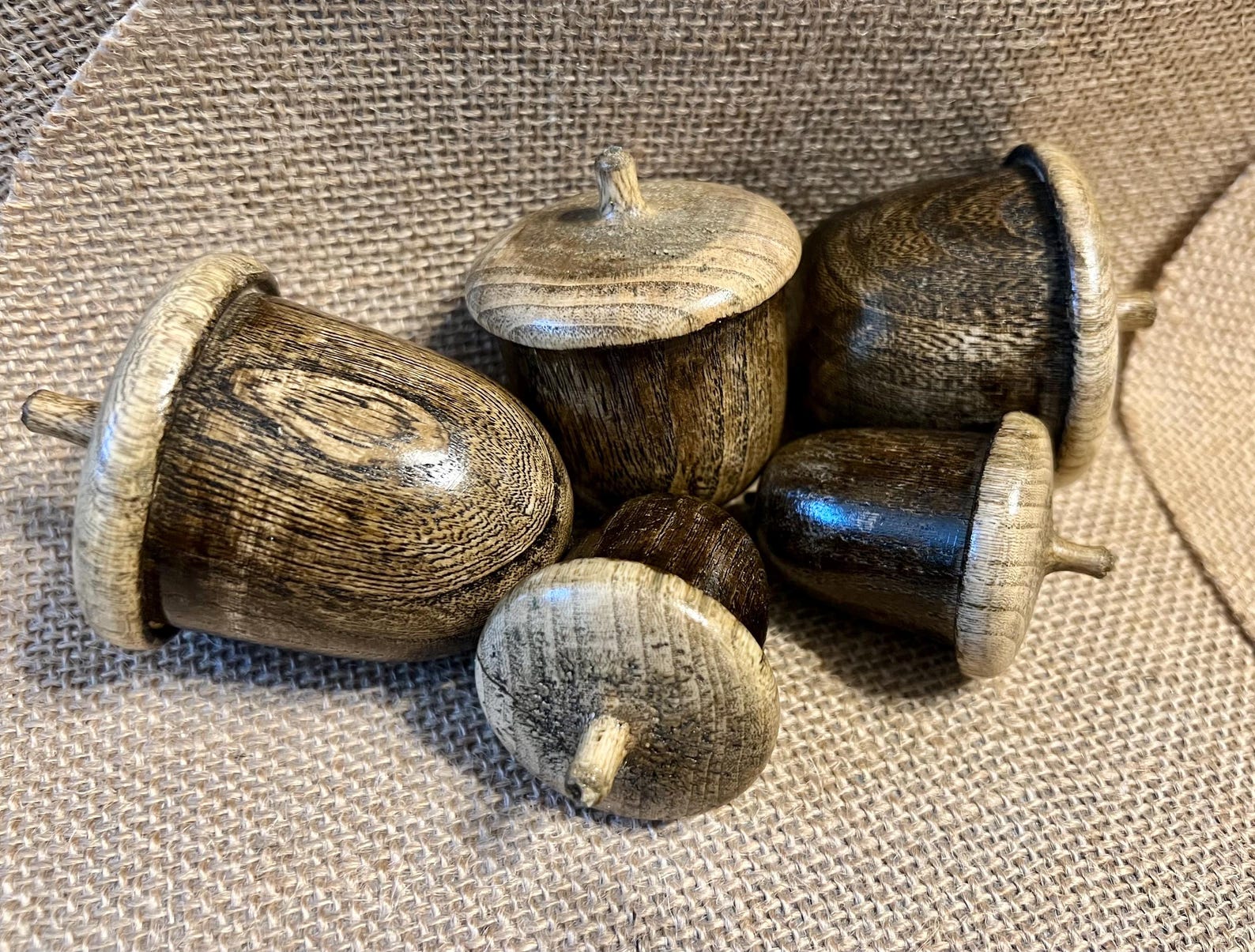 Wooden Acorns - Maple, Hackberry, Bradford Pear, Set of 5, Fall Decor ...