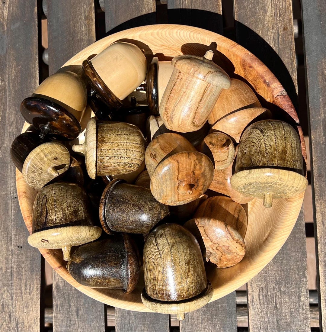 Wooden Acorns - Maple, Hackberry, Bradford Pear, Set of 5, Fall Decor ...