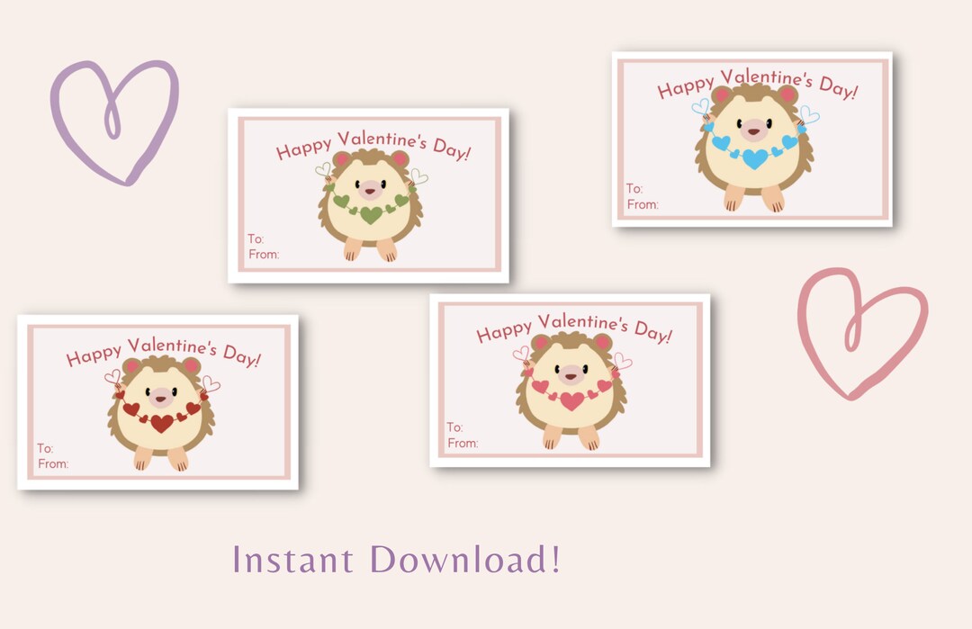 Printable Valentine's Day Cards: Hedgehogs - Etsy UK