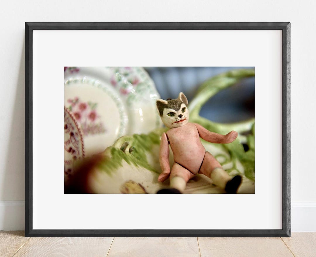 Pink Cat Doll Antique Figurine, Color Film Fine Art Photography Print ...