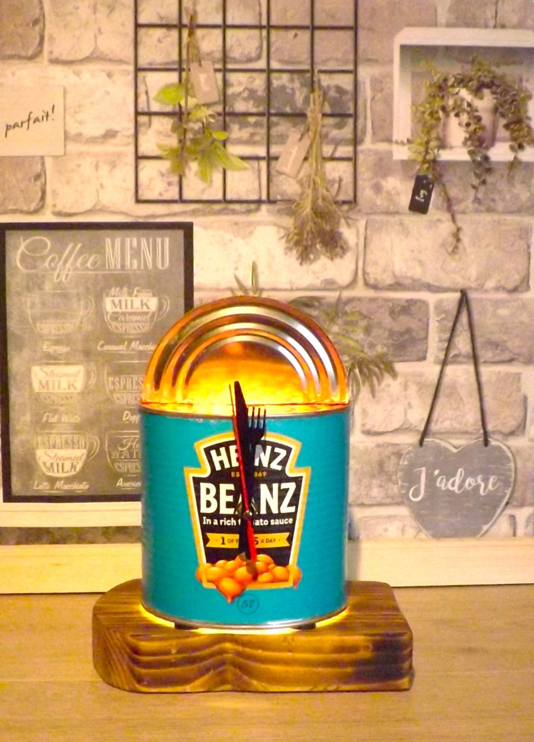 Glowing Heinz Beans Can Clock Art, Illuminated Bean Can Clock With Fork ...
