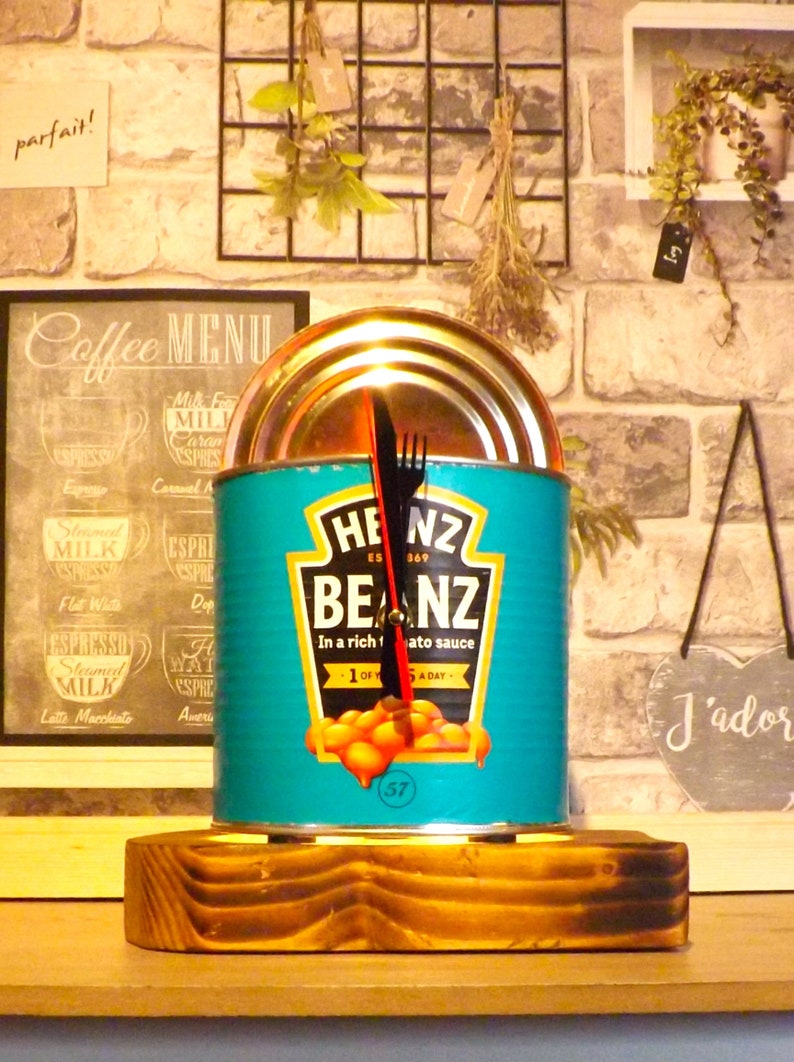 Glowing Heinz Beans Can Clock Art, Illuminated Bean Can Clock With Fork ...