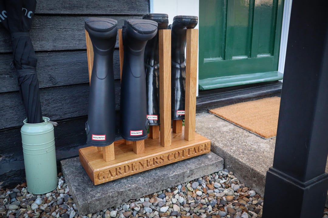 Personalised Solid Oak Wellington Boot Stand | Welly Boot Rack ...