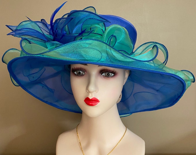 Royal Blue/green Kentucky Derby Hat. Organza Dress Hat. - Etsy