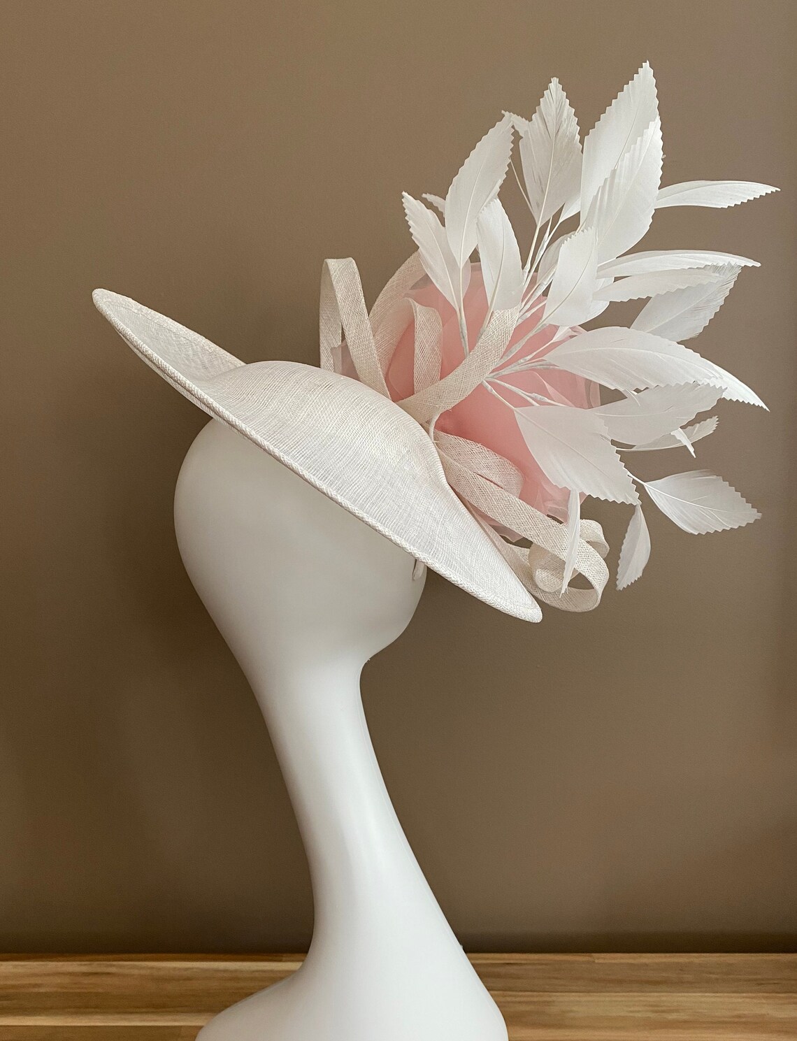 White/soft Pink Sinamay Fascinator With Large Real Silk Rose. - Etsy