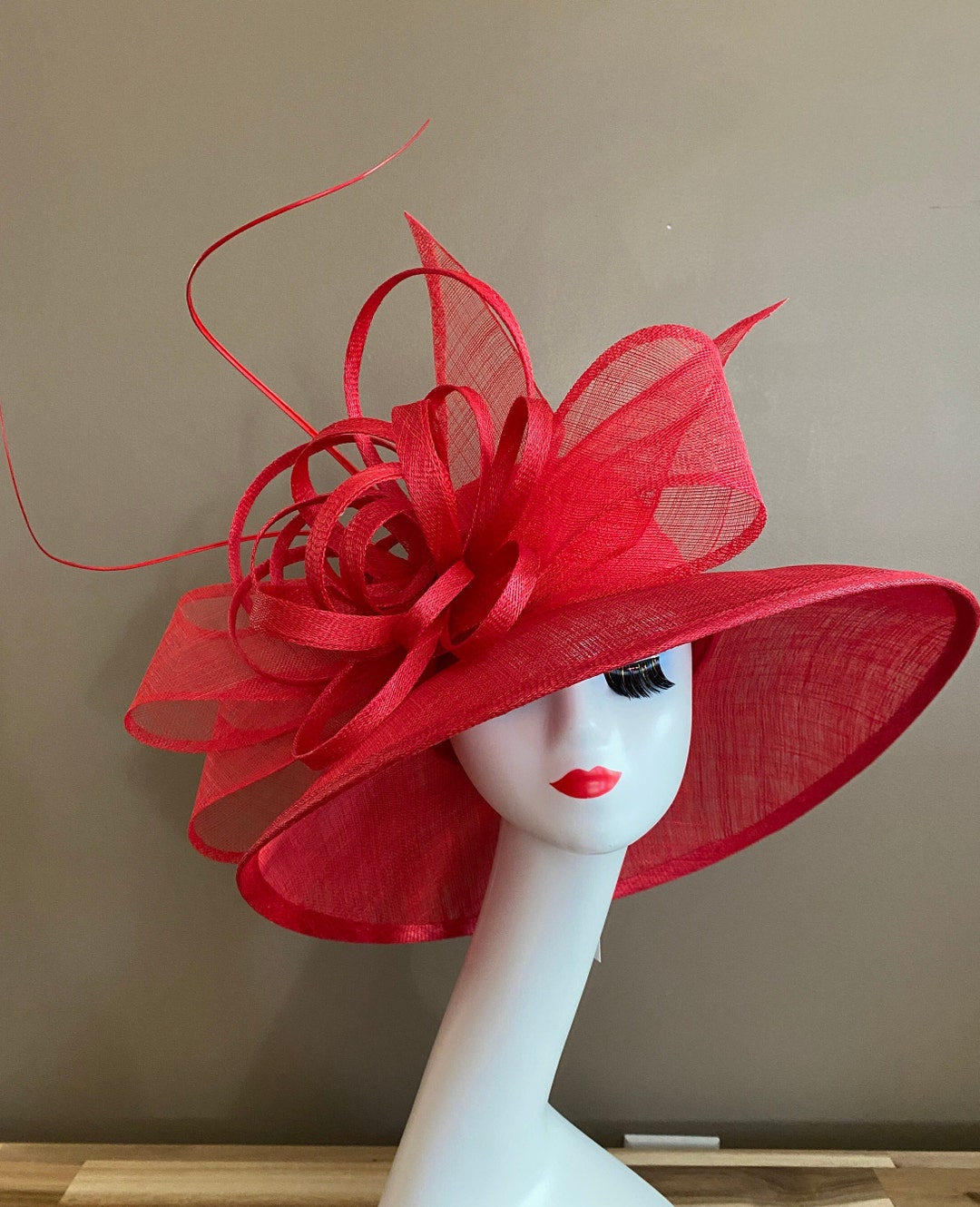 Red Wide Brim Church Carriage Kentucky Derby Hat With Large Bow and Red ...
