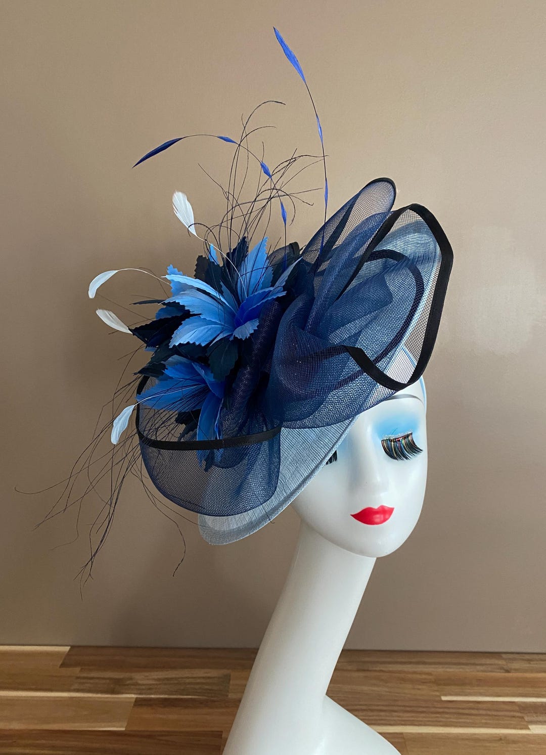 Powder Blue Sinamay Fascinator With Light/dark Blue Feather Flower ...