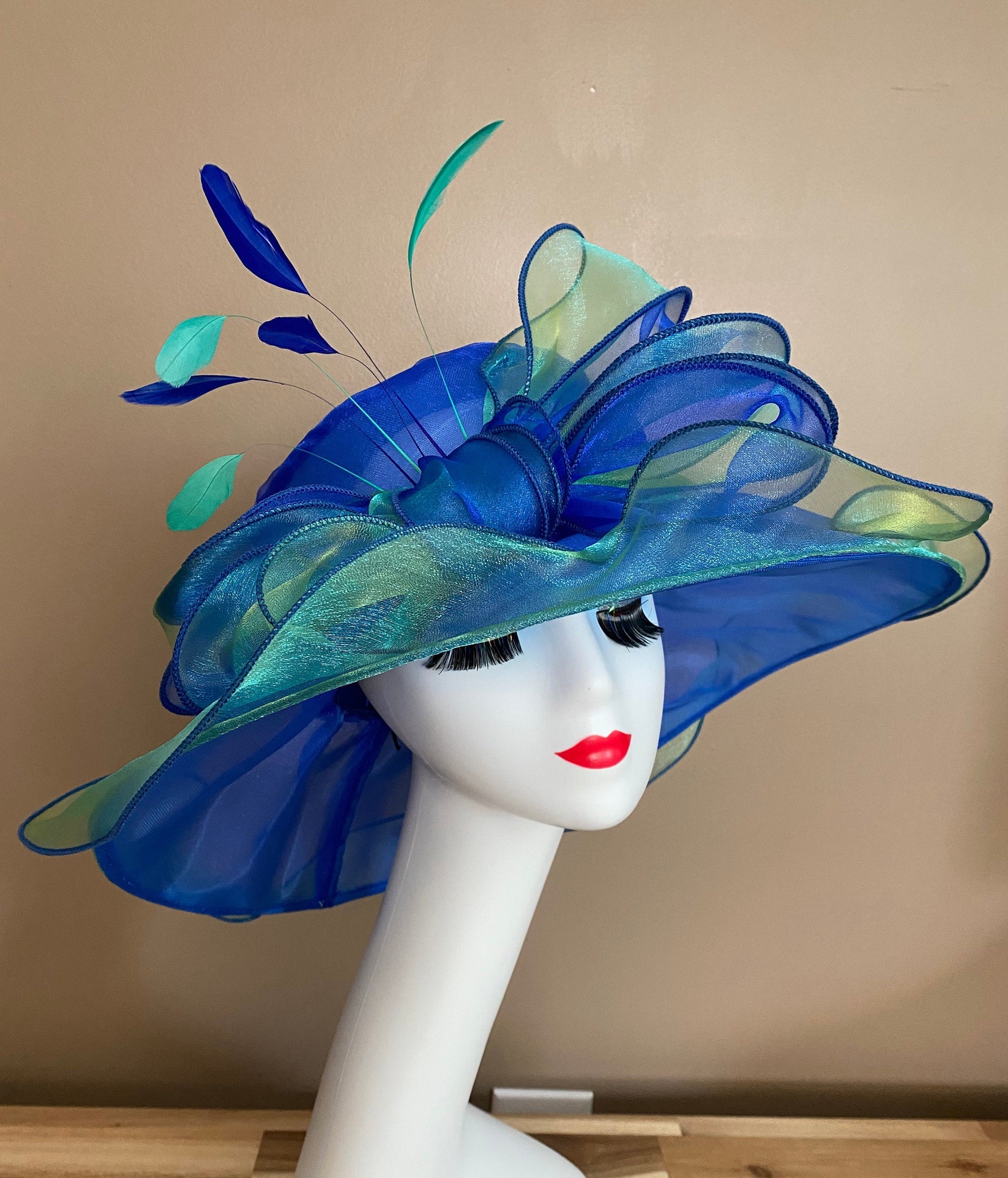 Royal Blue Organza Derby Hat: Ascot Horse Race Tea Party Oaks Day Hat ...