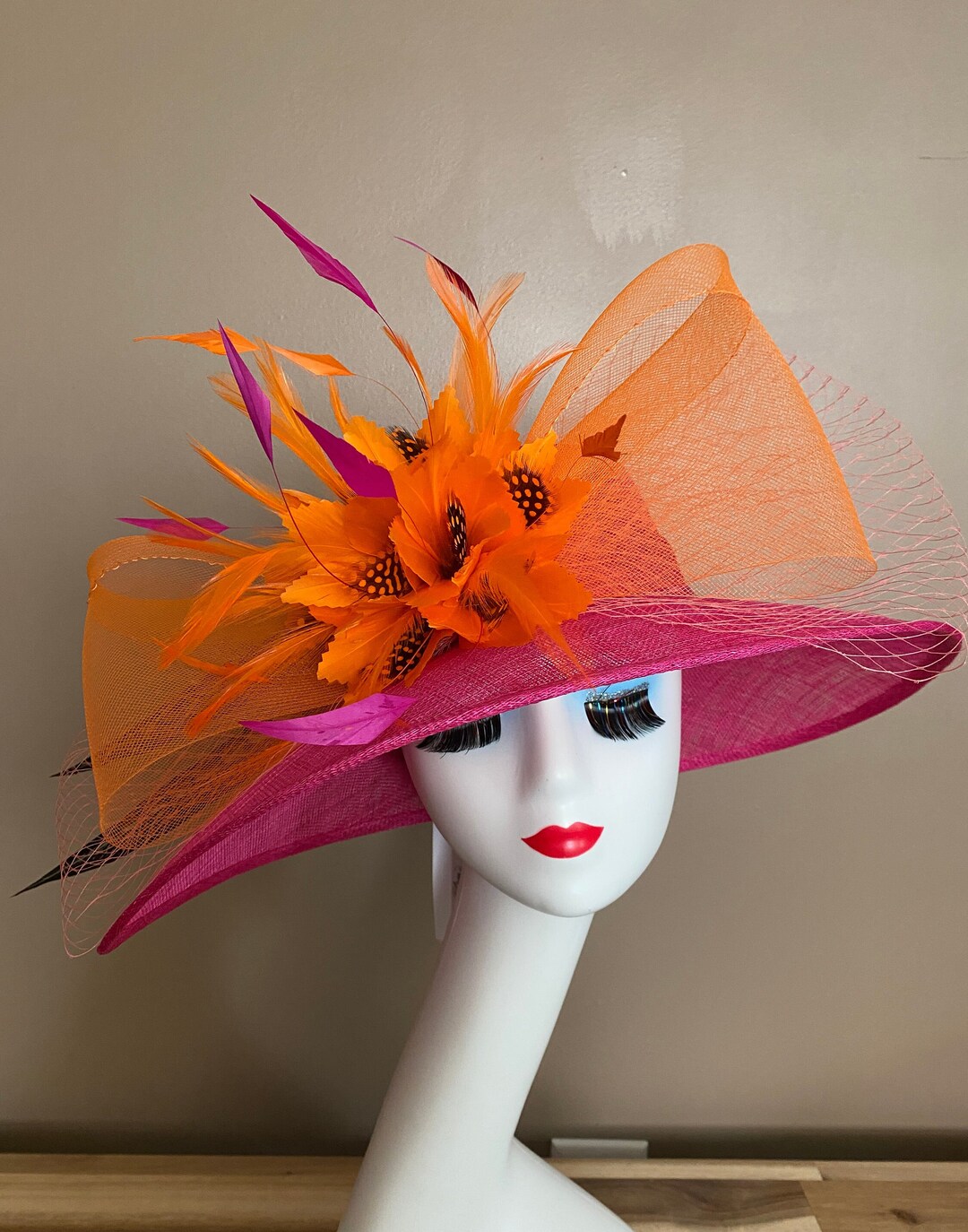Fuchsia/hot Pink Church Carriage Kentucky Derby Hat W Netting Bow ...