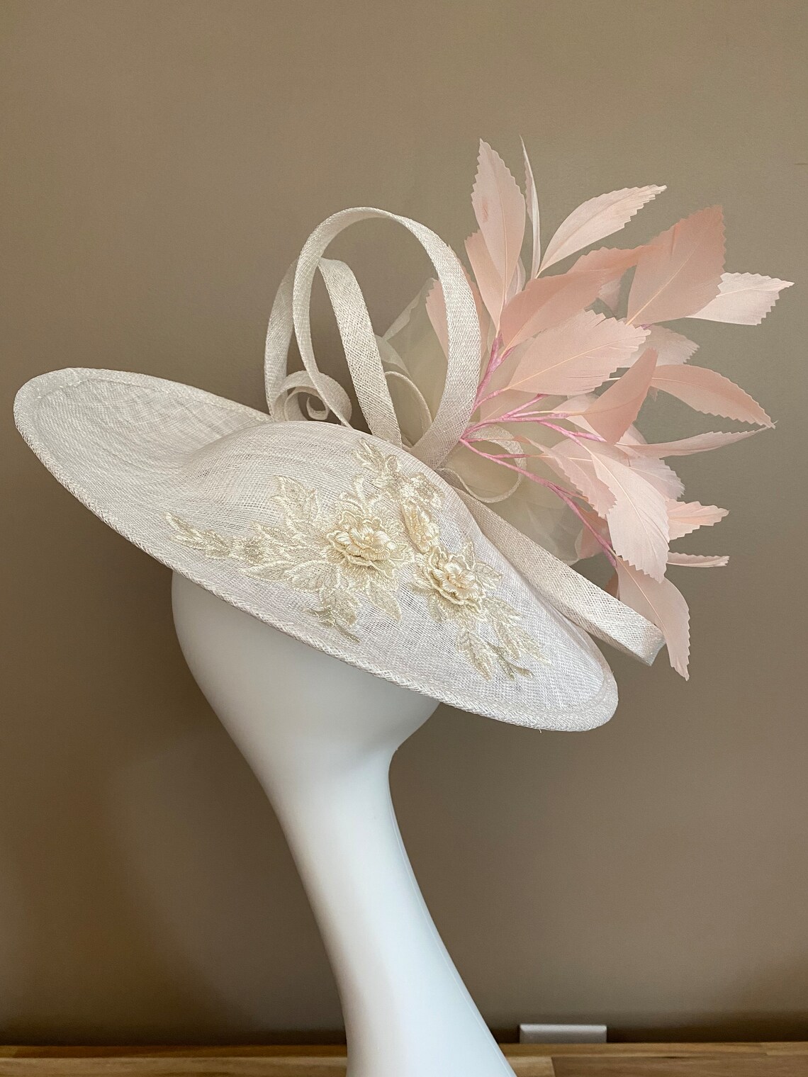 White/ivory/pale Pink Sinamay Fascinator With Real Silk Rose. - Etsy