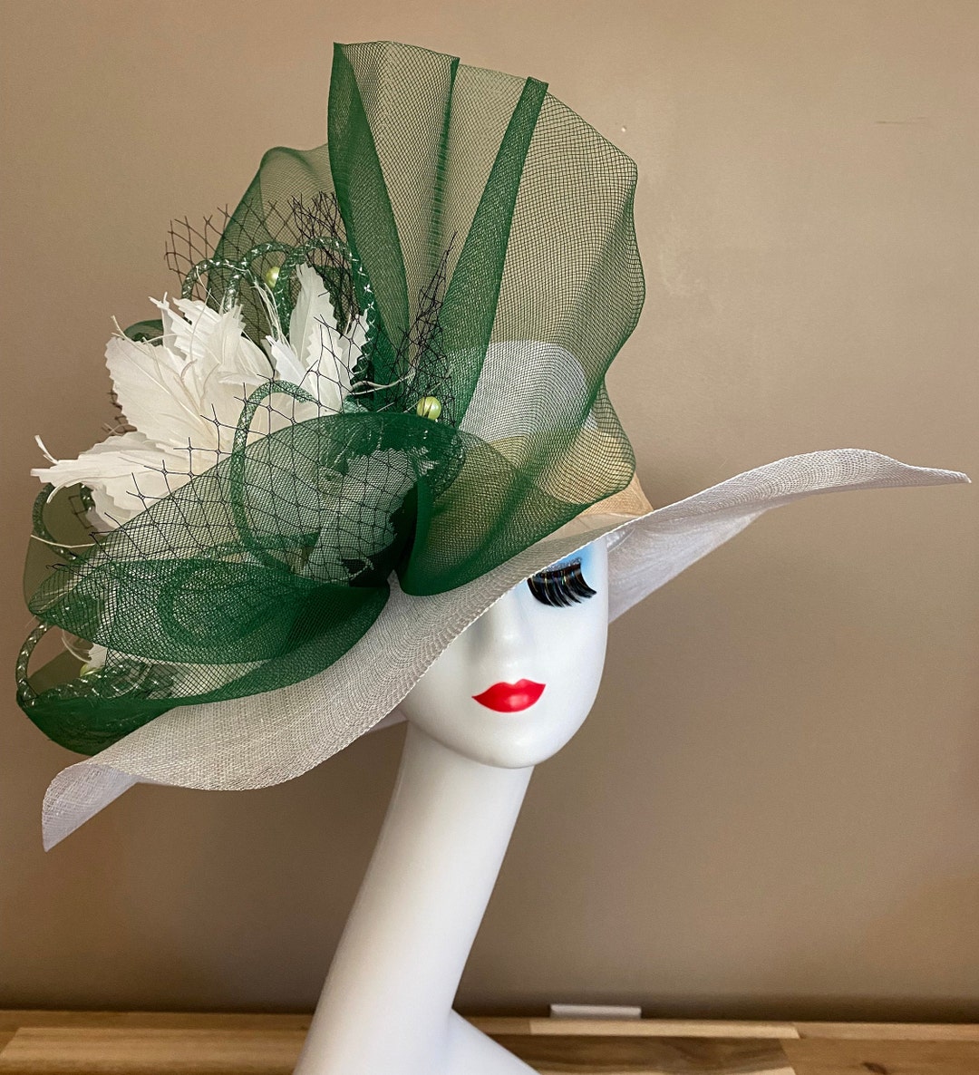 White/green Kentucky Derby Hat. Mother's Day Hat. Royal Ascot Hat ...