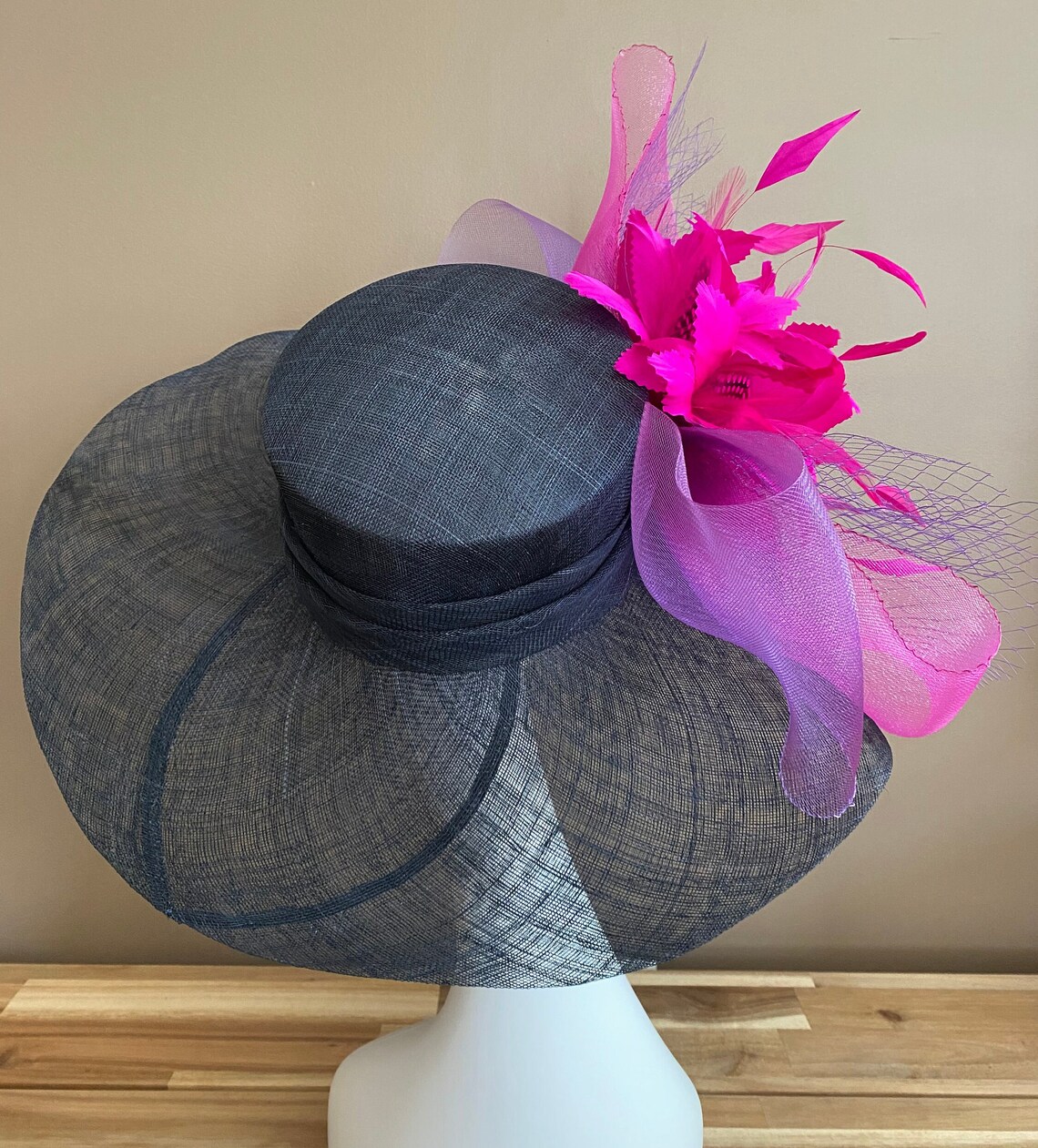 Dark Navy Wide Brim Church Carriage Kentucky Derby Hat With - Etsy