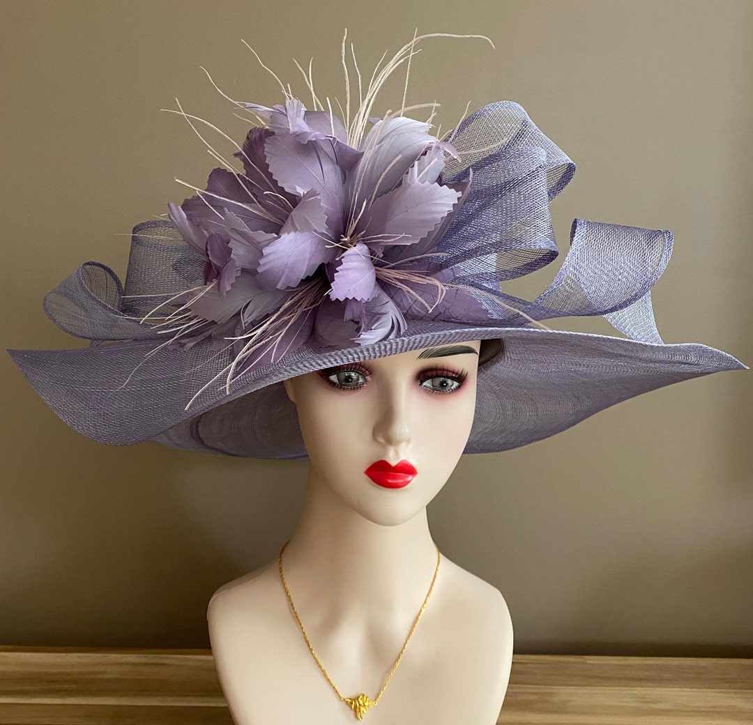Violet/light Purple Wide Brim Sinamay Church Kentucky Derby Hat With ...