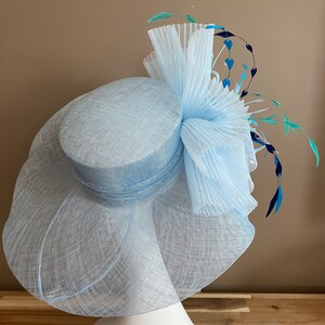 Powder Blue Wide Brim Carriage Church Kentucky Derby Hat W Netting Bow ...