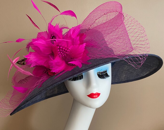Navy Blue Kentucky Derby Hat. Sinamay Formal Hat. Church Hat. Mother Day Easter Wedding Hat. Tea ...
