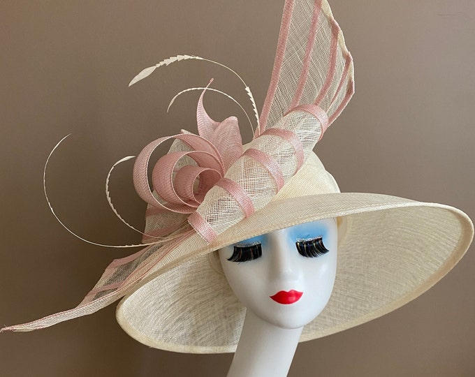 Blush Pink Wide Brim Church Carriage Kentucky Derby Hat W Handmade Gold ...