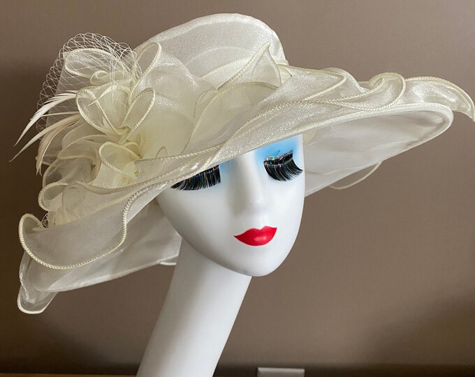Ivory White Kentucky Derby Hat. Organza Dress Hat. Mother's Day Hat ...