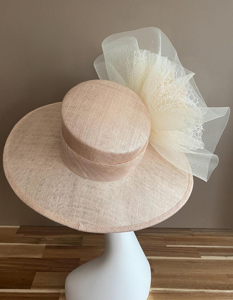 Wide Brim Sinamay Derby Hat(g5): Pale Gold Feather Flower Bow - Etsy