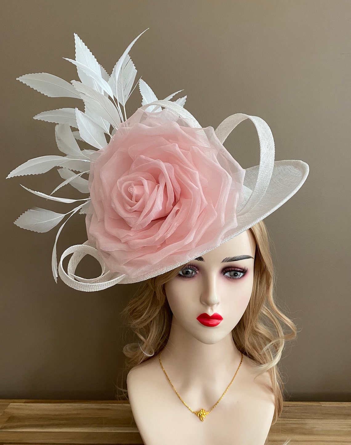White/soft Pink Sinamay Fascinator With Large Real Silk Rose. - Etsy