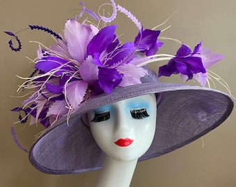 Violet/light Purple Wide Brim Sinamay Church Kentucky Derby Hat With ...