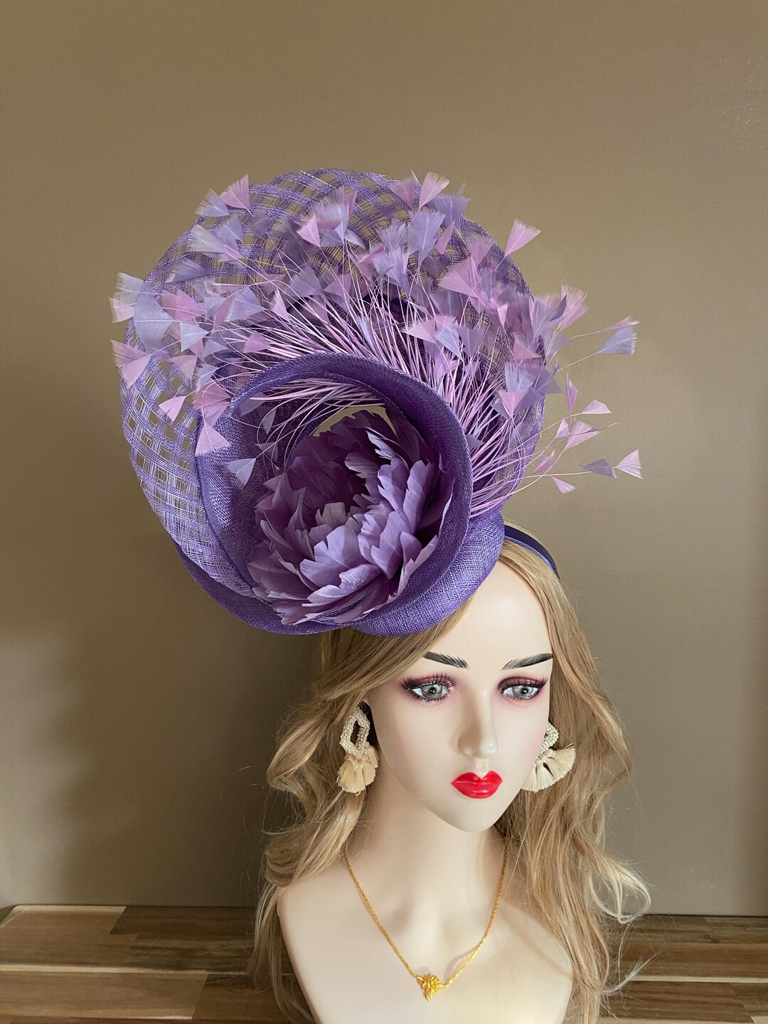 Wisteria Church Carriage Kentucky Derby Fascinator W Stunning Lavender/wisteria Feather Flower ...