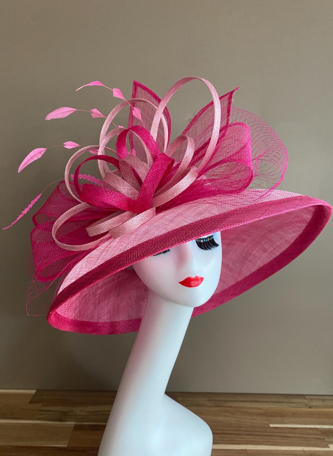 Pink/fuchsia Hot Pink Church Carriage Kentucky Derby Hat W Netting ...