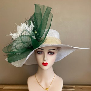 White/green Kentucky Derby Hat. Mother's Day Hat. Royal Ascot Hat ...