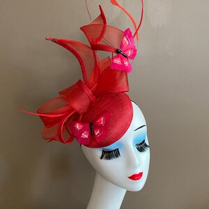 Red Sinamay Church Carriage Kentucky Derby Fascinator With Stunning Bow ...