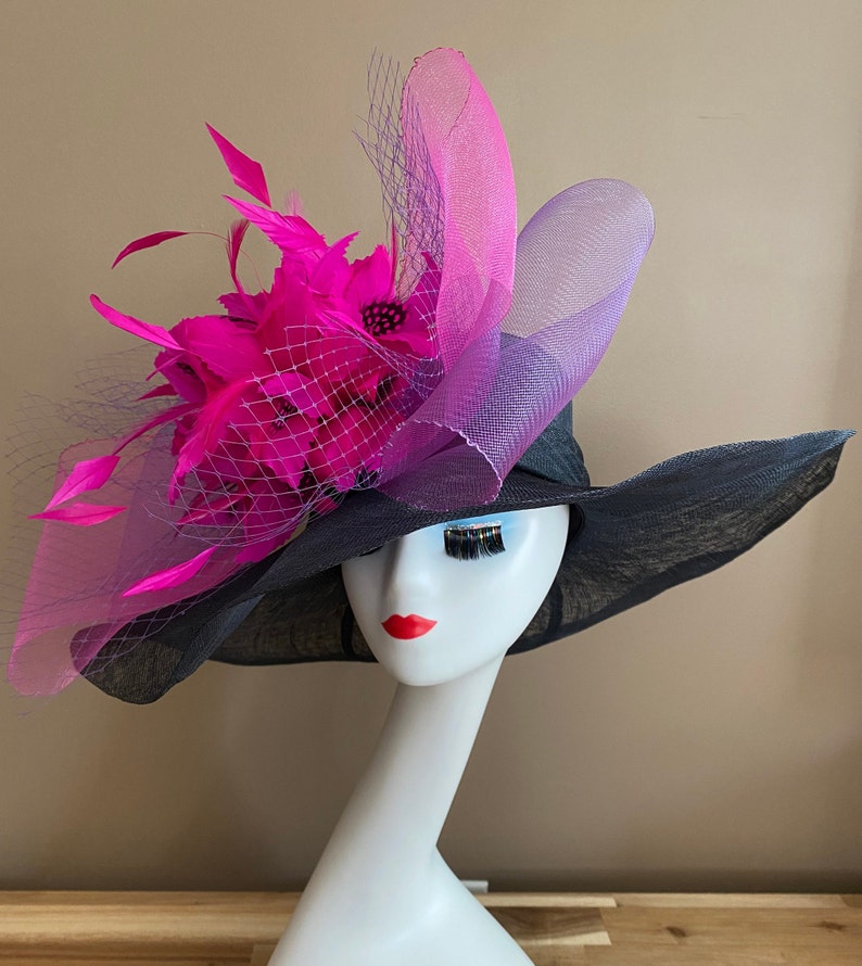 Dark Navy Wide Brim Church Carriage Kentucky Derby Hat With - Etsy