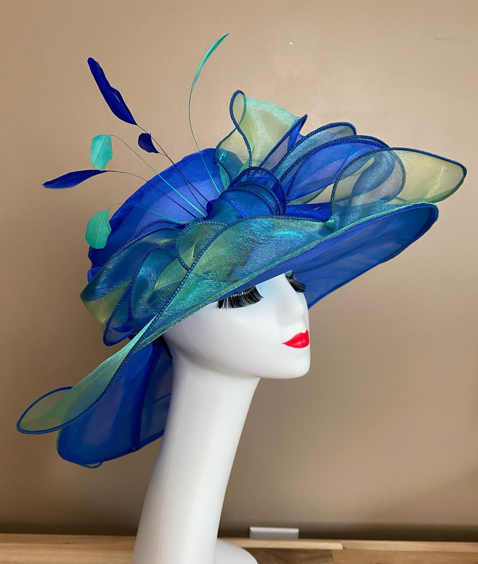 Royal Blue Organza Derby Hat: Ascot Horse Race Tea Party Oaks Day Hat ...