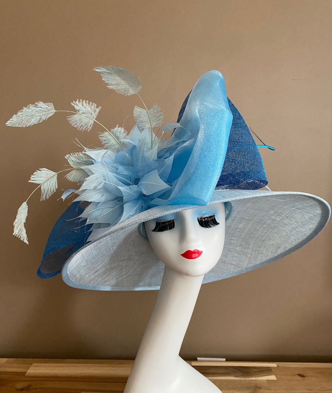 Powder Blue Church Carriage Kentucky Derby Hat With Shades Blue Bow and ...