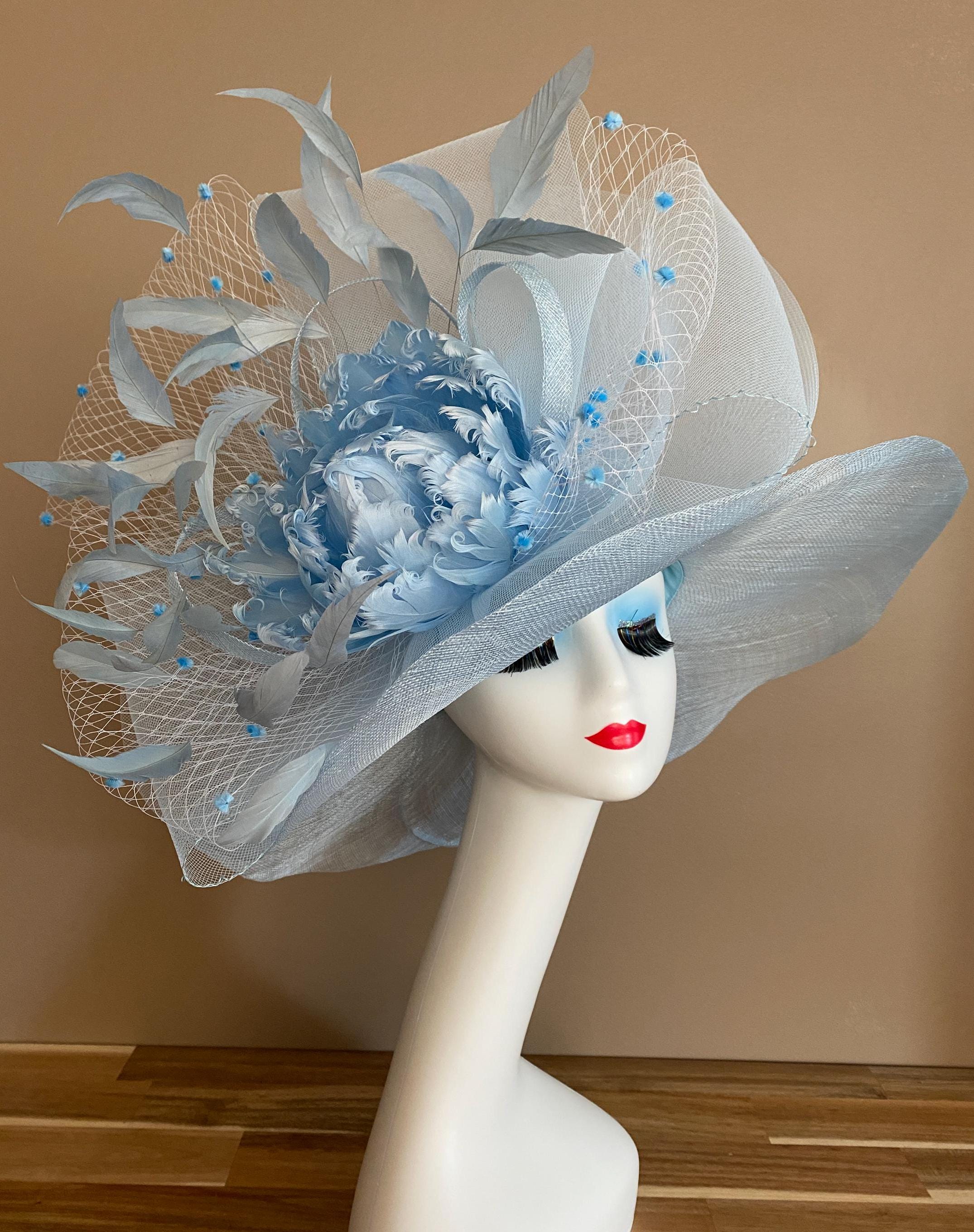 Baby Blue Kentucky Derby Hat(g3): Wide Brim Sinamay, Feather Flower - Etsy