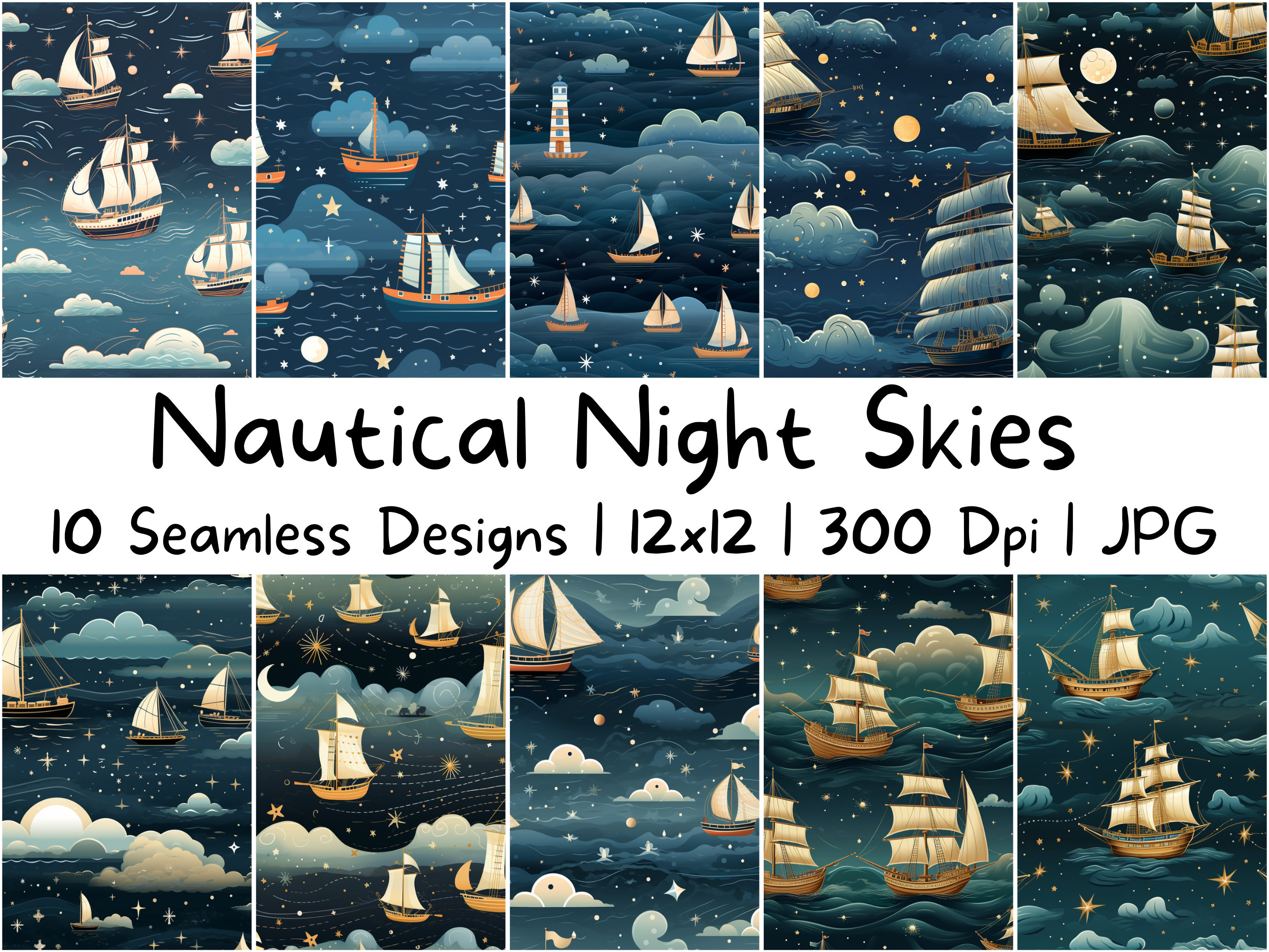 Nautical Night Skies Digital Paper Pack Nautical Nursery Paper 11 ...