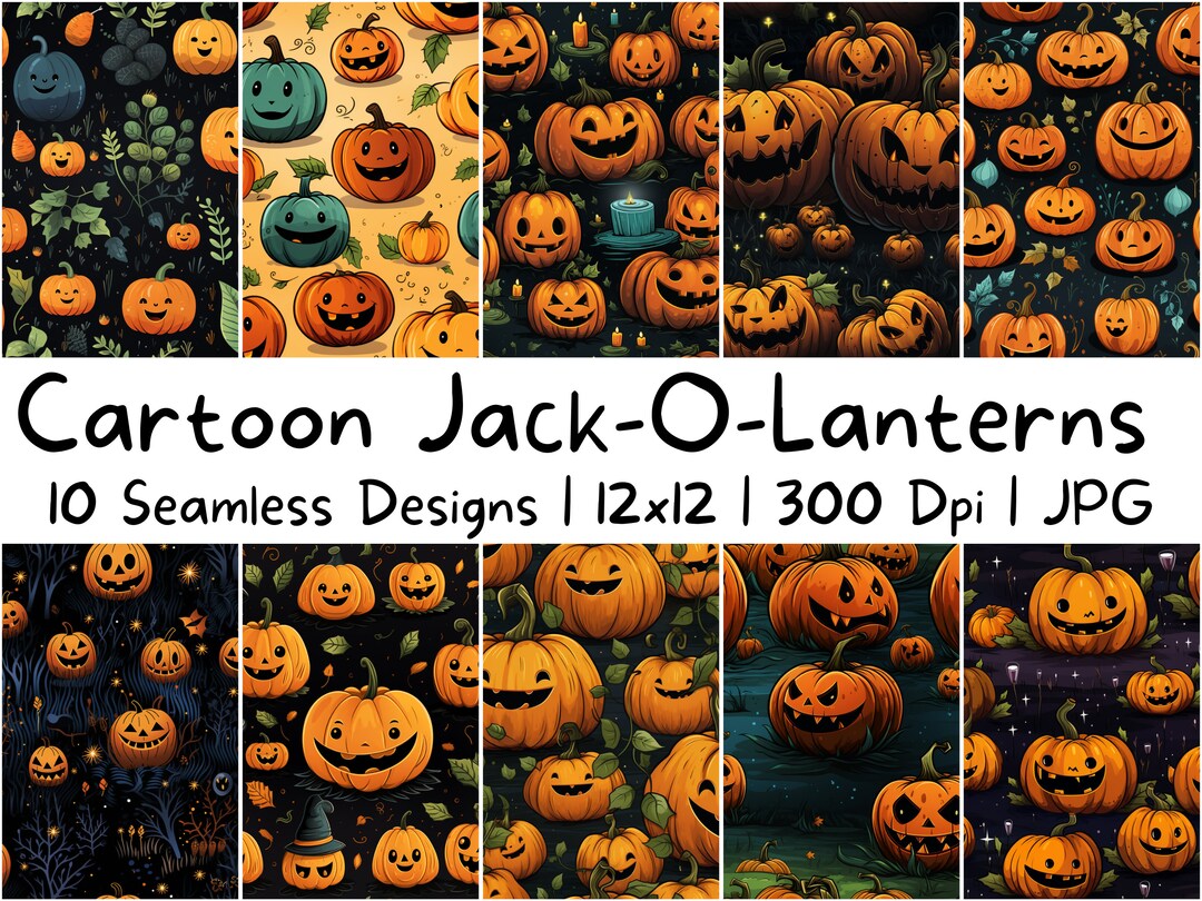 Cartoon Halloween Pumpkin Digital Paper Jack-o-lantern - Etsy
