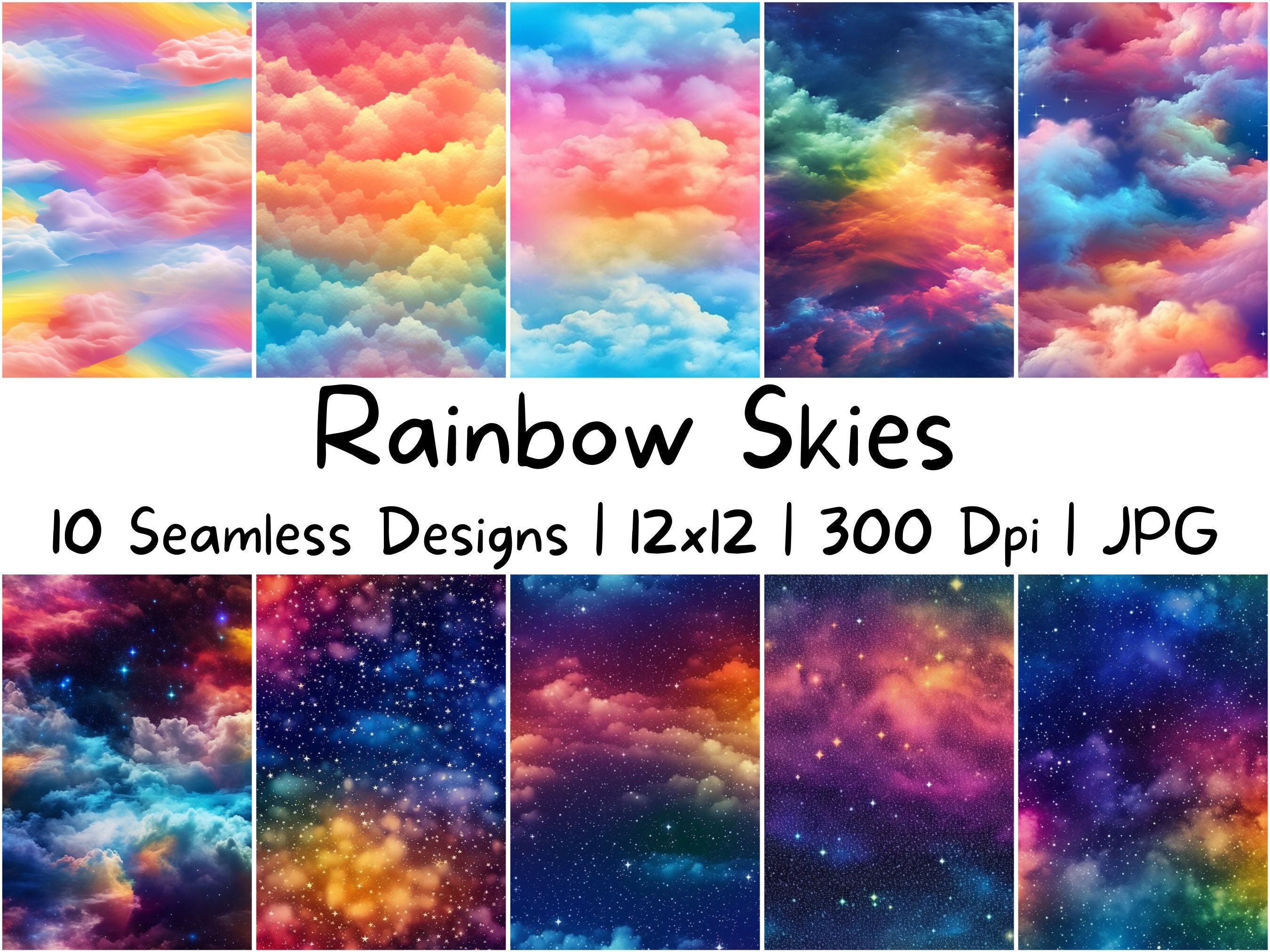 Ombre Rainbow Skies Digital Paper Pack 10 Seamless High Quality Designs ...