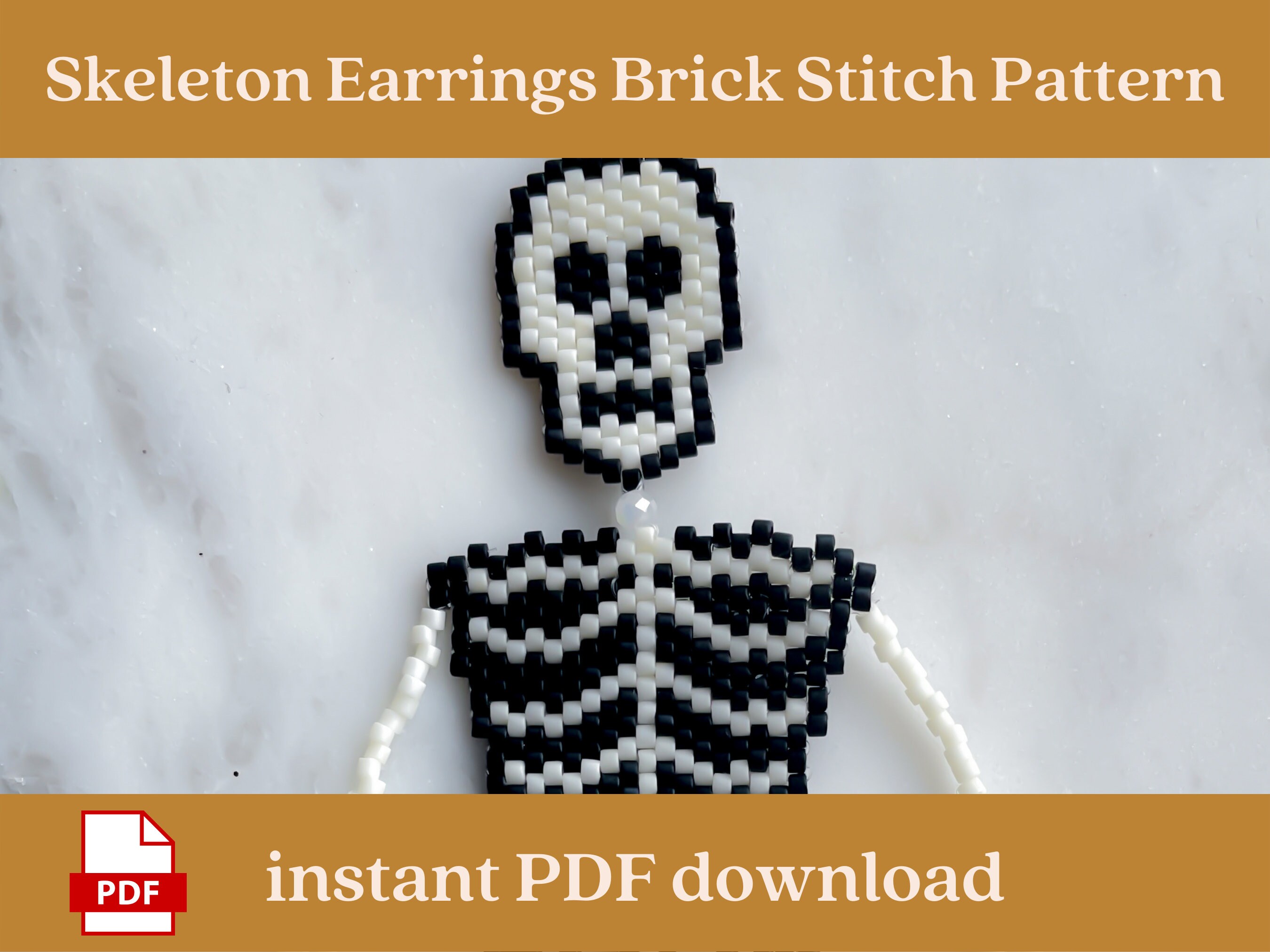 Beaded Skeleton Earrings Pattern, Halloween Brick Stitch Pattern, PDF ...
