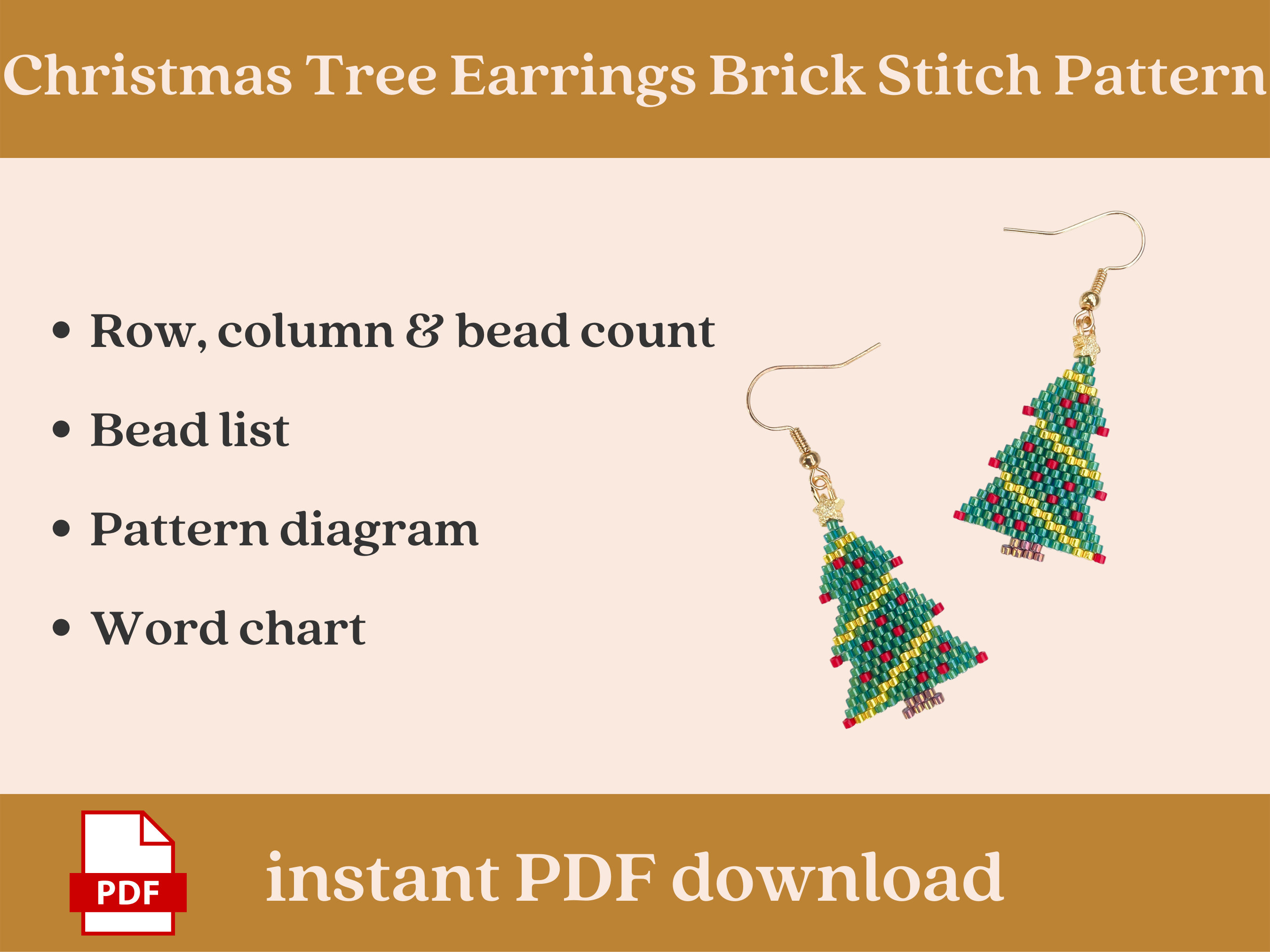 Christmas Tree Earrings Pattern, Brick Stitch Pattern, Xmas Beading ...