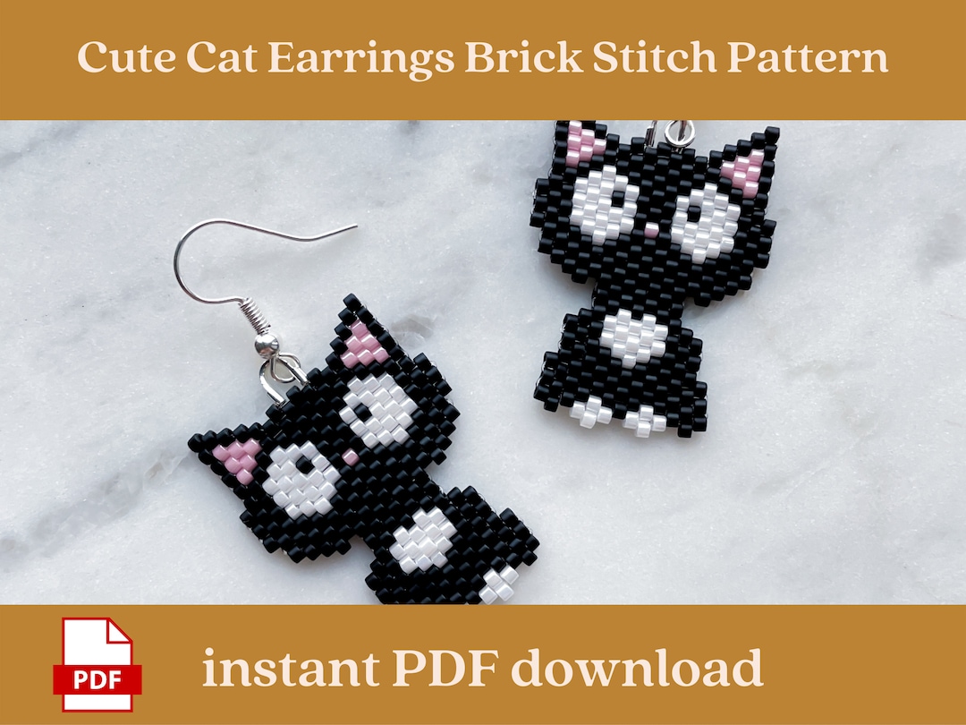 Cute Cat Brick Stitch Earrings Pattern Tuxedo Cat Beading - Etsy