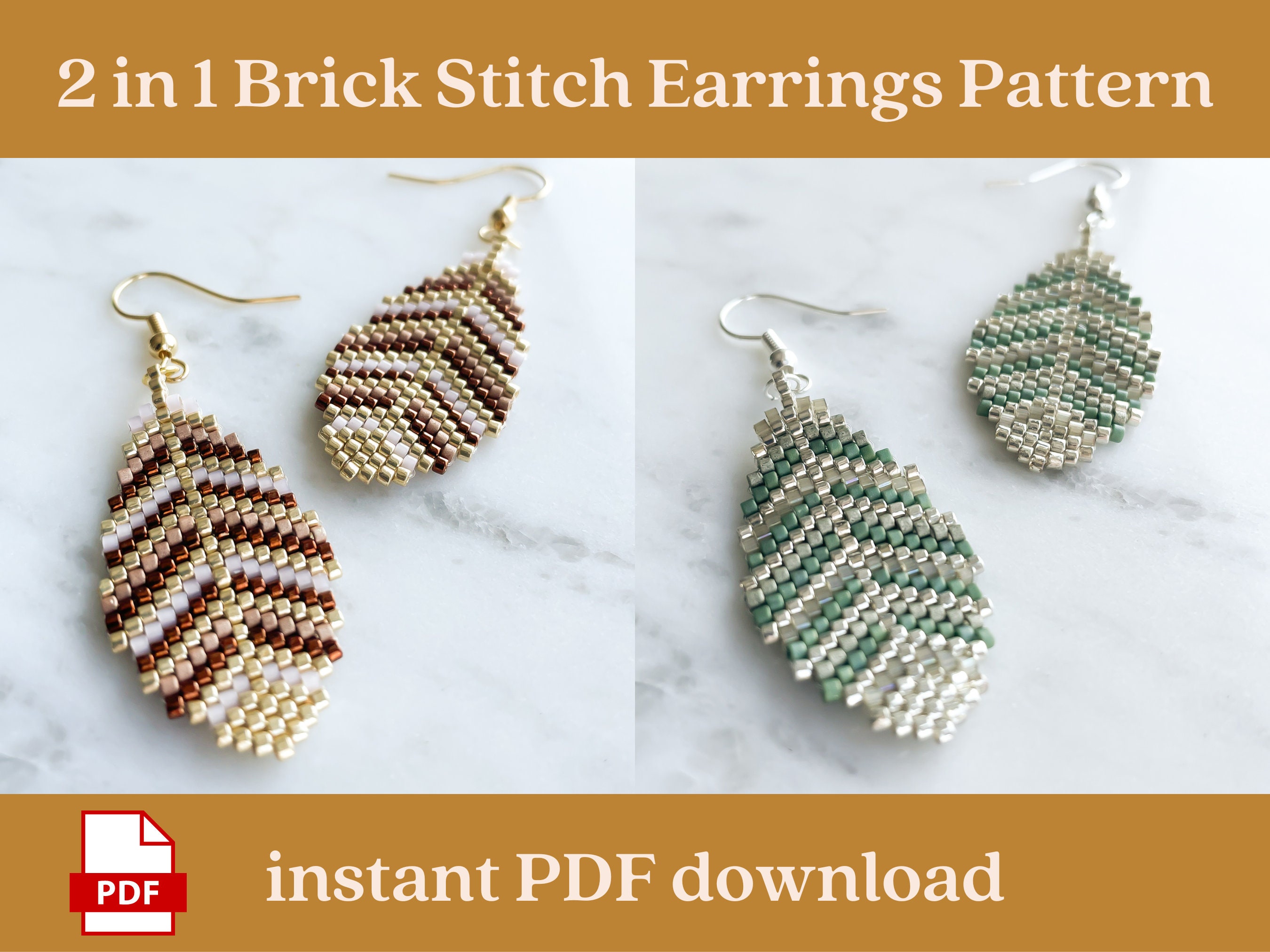 Leaf Beaded Earrings Pattern, Brick Stitch Pattern, PDF Beading Pattern ...