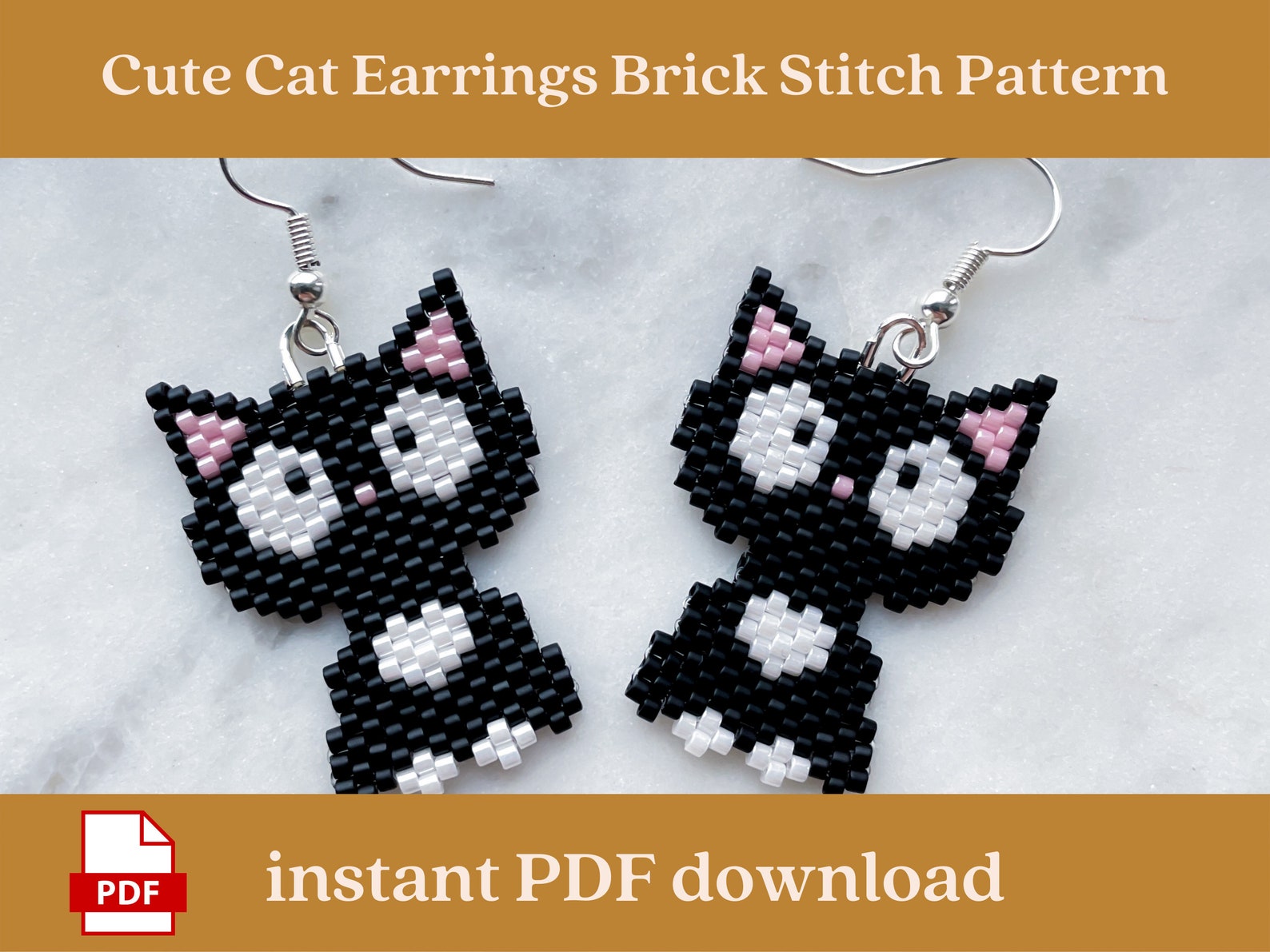 Cute Cat Brick Stitch Earrings Pattern, Tuxedo Cat Beading Pattern ...