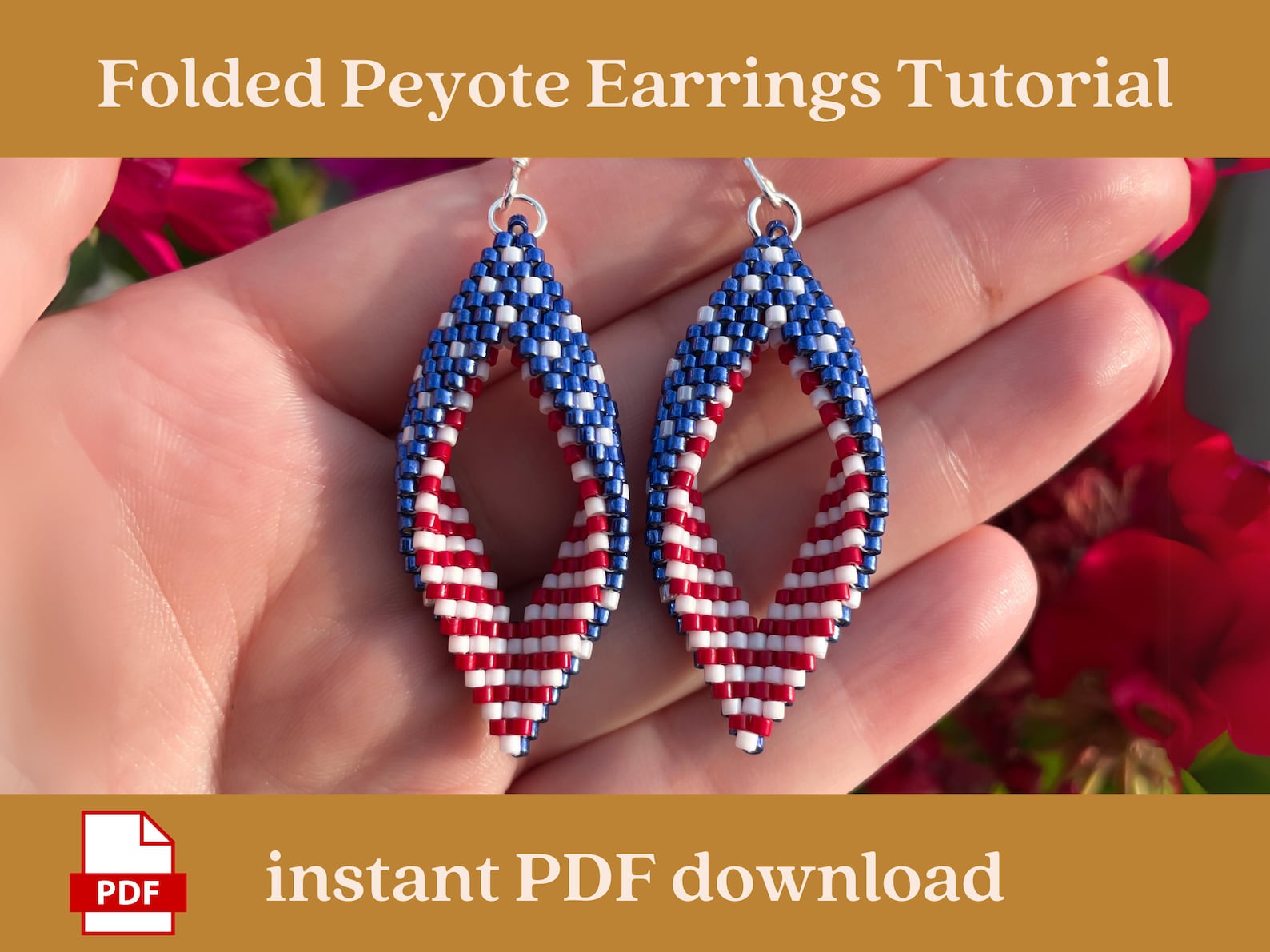 Folded Peyote Stars and Stripes Earrings Tutorial, American Flag Beaded ...