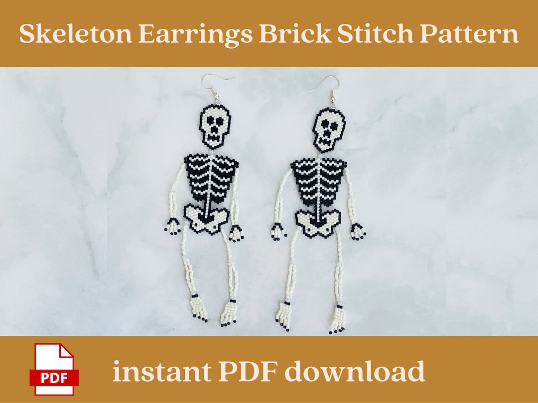 Beaded Skeleton Earrings Pattern, Halloween Brick Stitch Pattern, PDF ...