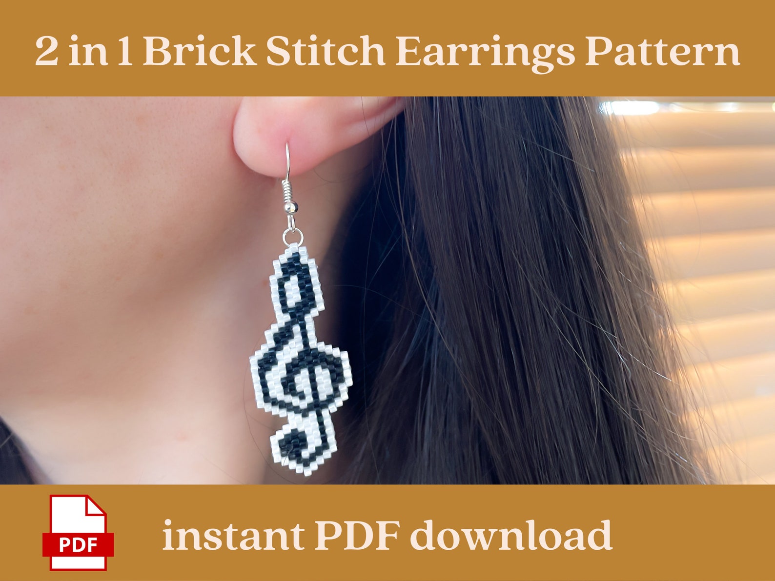 Music Note & Treble Clef Earrings Pattern, Brick Stitch PDF Beading ...