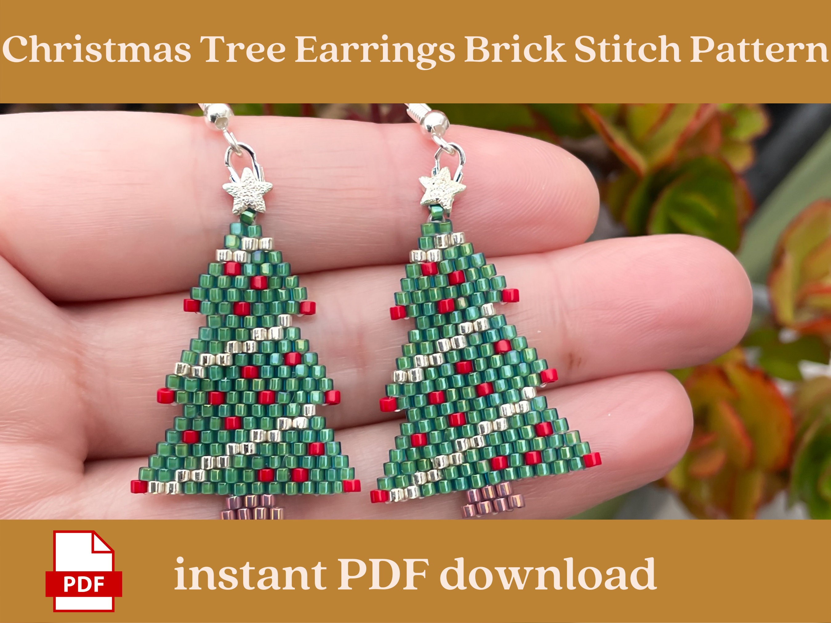 Christmas Tree Earrings Pattern, Brick Stitch Pattern, Xmas Beading Pattern, Beaded Christmas ...