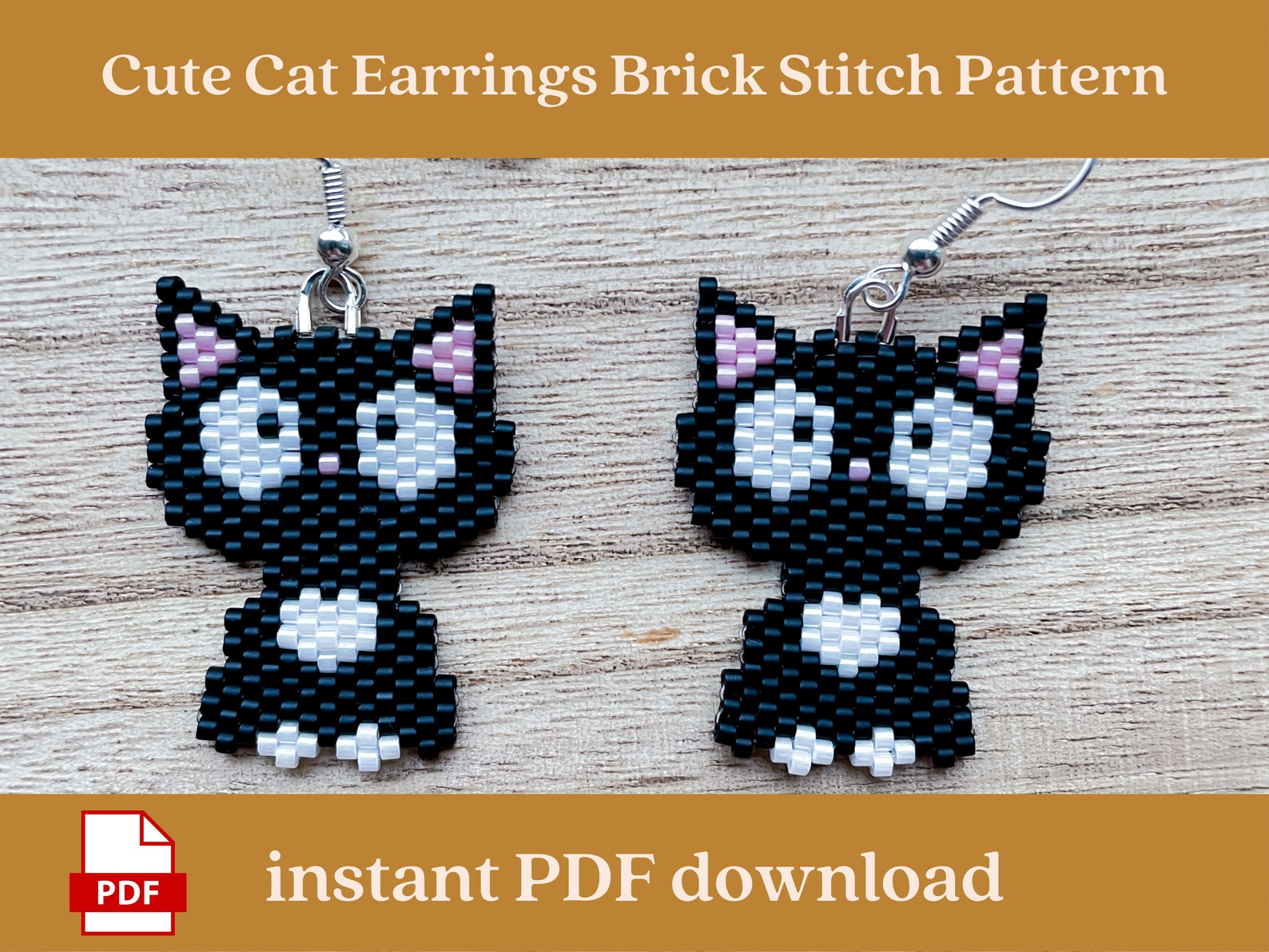 Cute Cat Brick Stitch Earrings Pattern, Tuxedo Cat Beading Pattern ...