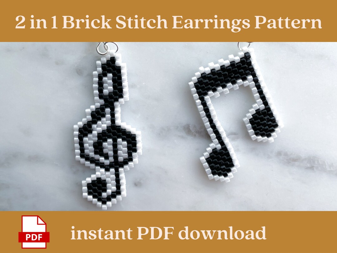 Music Note & Treble Clef Earrings Pattern, Brick Stitch PDF Beading ...